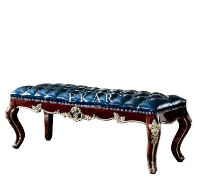China Antique Classic Design Leather Upholstered Bench Footstool Ottoman Bed End Stool Bench for sale