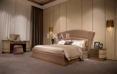 China Pink Leather Upholstered Headboard Bedroom Furniture King Size Bed for sale