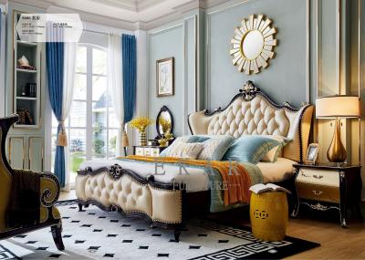 China Classic Luxury Upholstered King Size Headboard Leather Wooden Bed Bedroom Furniture for sale