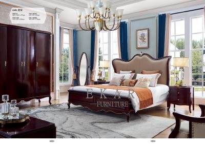 China King Size Leather Bedroom Furniture Simple Design Wooden Bed for sale