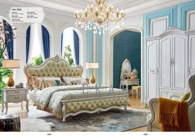 China European Style Leather Upholstered King Size Frame Antique Bed for sale