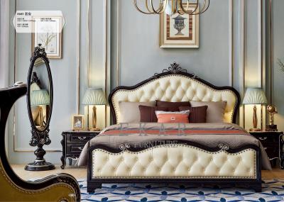 China Royal Wooden Design King Size Frame Leather Bed for sale