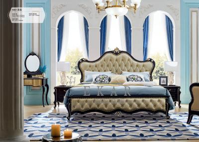 China Luxury Black Painting Wooden King Frame Carved Design Antique Bed for sale