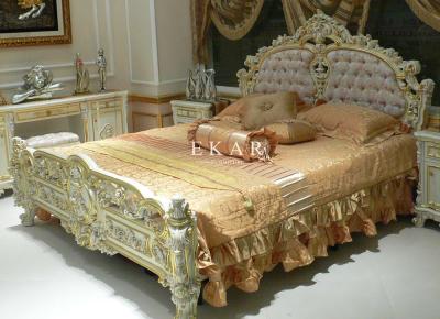 China King Size Loui Luxury Wooden Carving Baroque Bed for sale