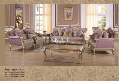 China Carved Luxury Living Room Purple Fabric European Royal Style Sofa for sale