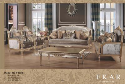 China Antique Gray Velvet Fabric With Wood Carving Living Room Sofa Set Furniture for sale
