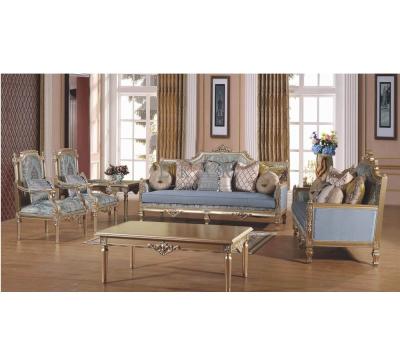 China Executive Classic Luxury Carved Wooden Seat Antique Cushion Pale Blue Sofa Set for sale
