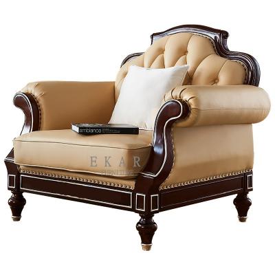 China Oak Wood Sofa Set American Living Room Leather Upholstery Sofa Set for sale