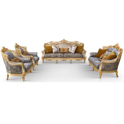 China Italian High End Fabric Sofa Wooden Hand Carved Upholstery Fabric Sofa Set 7 Seater for sale