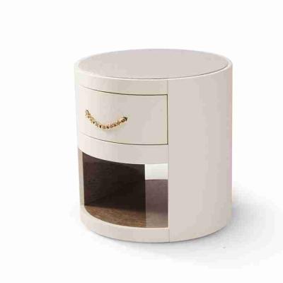 China Living Room Coffee Round Leather Wooden Top High Gloss Side Table With Drawer  W005H6 for sale