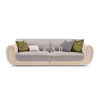 China Luxury White Genuine Leather Living Room Furniture Modern Sofa Set for sale