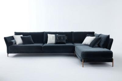 China Modern Home Furniture  Metal Frame L Shaped Corner Velvet Sectional Sofa for sale