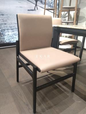 China Italian Upholstered Solid Wood Frame Leather Modern Dining Chair for sale
