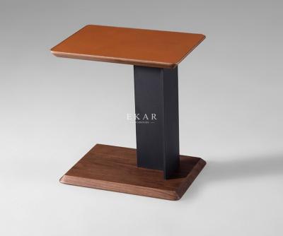 China Contemporary Living Room Leather Stainless Steel Side End Table for sale