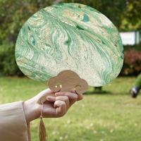 China Custom Marbled Print Hand Fan with Natural Bamboo Handle and Double-Sided Printing for sale