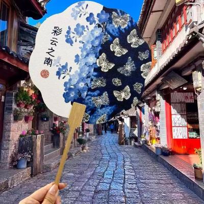 China Custom OEM Printed Tie-Dye Style Hand Fan with Natural Bamboo Handle for Promotional Gifts for sale