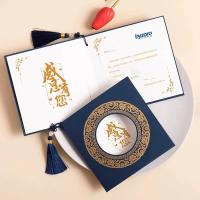 China Custom OEM Luxury Greeting Cards with Hot Foil Stamping Die-Cut Hollow and Handmade Tassel Decoration for sale