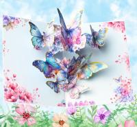 China Aurora Blue 3D Pop-Up Butterfly Gold Foil Greeting Card for sale