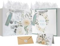 China Floral Paper Gift Bag With Satin Ribbon Handle For Birthday Wedding for sale