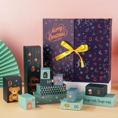 China Double Door Christmas Advent Calendar Box Ribbon Tie Rigid Gift Packaging for sale