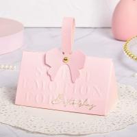 China Custom Wedding Candy Gift Box with Bow Handle Elegant Paper Favor Packaging Box for sale