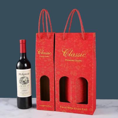 China Corrugated Wine Packaging Boxes Window Rope Handle For Bottle Gift for sale