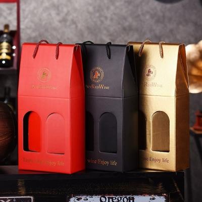 China Paper Wine Gift Box With Rope Handles And Window For Bottle Packaging for sale