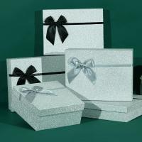 China Glitter Rigid Gift Box Lid and Base Packaging With Satin Bow Ribbon for sale