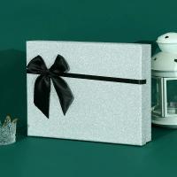China Glitter Rigid Gift Box Lid and Base Packaging With Satin Bow Ribbon for sale