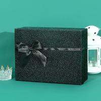 China Glitter Rigid Gift Box Lid and Base Packaging With Satin Bow Ribbon for sale