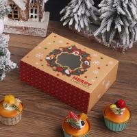 China Christmas Kraft Paper Bakery Box With Clear Window For Holiday Treats for sale