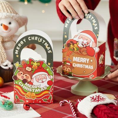 China Christmas Gift Boxes Cartoon Santa Pattern Paper Tote With Arch Handle for sale