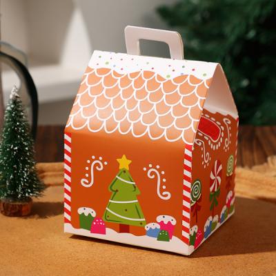 China Gingerbread House Christmas Paper Gable Box With Top Handle For Treats for sale