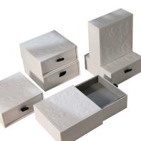 China Embossed Floral Drawer Jewelry Box with Ribbon Pull for Ring Necklace Packaging for sale