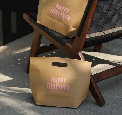 China Kraft Paper Shopping Bags with Die Cut Handle for Bakery Takeout for sale