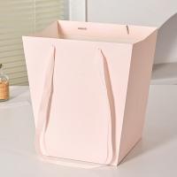 China Trapezoidal Paper Flower Bags with Ribbon Handles for Gift Packaging for sale