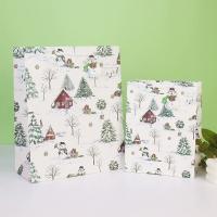 China Holiday Paper Gift Bags with Handles and Foil Stamped Merry Christmas Print for sale