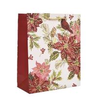 China Holiday Paper Gift Bags with Handles and Foil Stamped Merry Christmas Print for sale