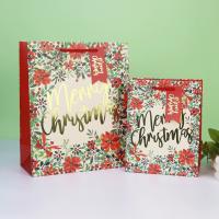 China Holiday Paper Gift Bags with Handles and Foil Stamped Merry Christmas Print for sale