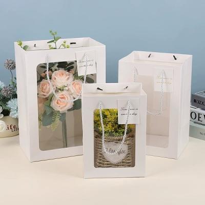 China Clear Window Paper Gift Bags with Handles for Flower Packaging for sale