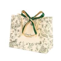 China Vintage Floral Paper Gift Bags with Ribbon Closure for Boutique Retail for sale
