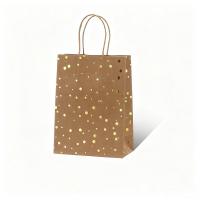 China Gold Foil Stamped Kraft Paper Shopping Bags with Handles for Retail for sale