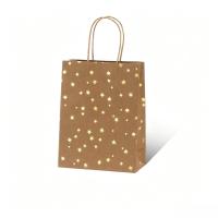 China Gold Foil Stamped Kraft Paper Shopping Bags with Handles for Retail for sale