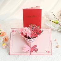 China 3D Floral Bouquet Pop Up Greeting Card With Striped Cone Design for sale