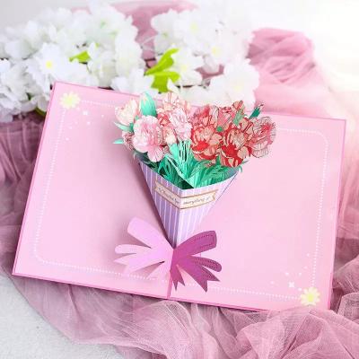 China 3D Floral Bouquet Pop Up Greeting Card With Striped Cone Design for sale