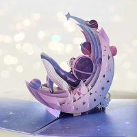 China 3d Pop Up Greeting Cards With Laser-cut Cosmic Crescent Moon And Whale Motifs for sale