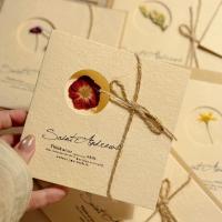 China Handmade Dried Flower Greeting Cards With Jute Twine Bow For Wedding Invitations for sale