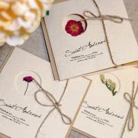 China Handmade Dried Flower Greeting Cards With Jute Twine Bow For Wedding Invitations for sale