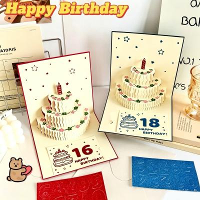 China 3D Birthday Cake Pop Up Greeting Card With DIY Glitter Numbers for sale