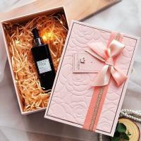 China Luxury Embossed Rose Rigid Gift Box With Satin Ribbon And Lift-Off Lid for sale